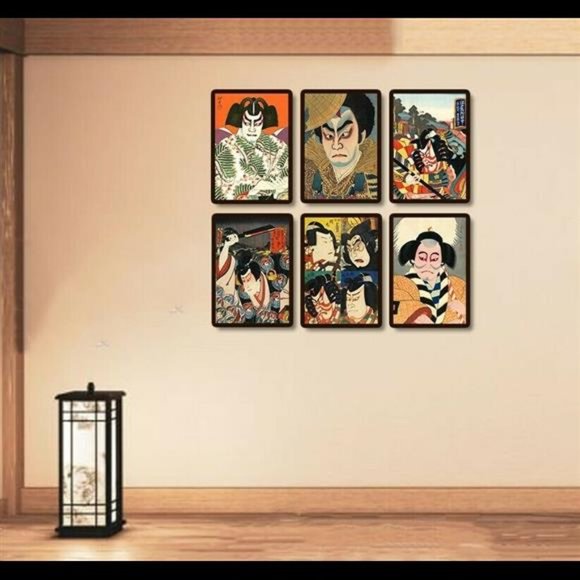 Art | Japan Japanese Kabuki Theater Characters Wall Art Decor Set Of 6 ...